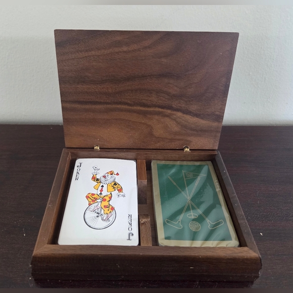 Games | Vintage Sealed Golf Playing Cards In Wood Box With Hinged Lid ...